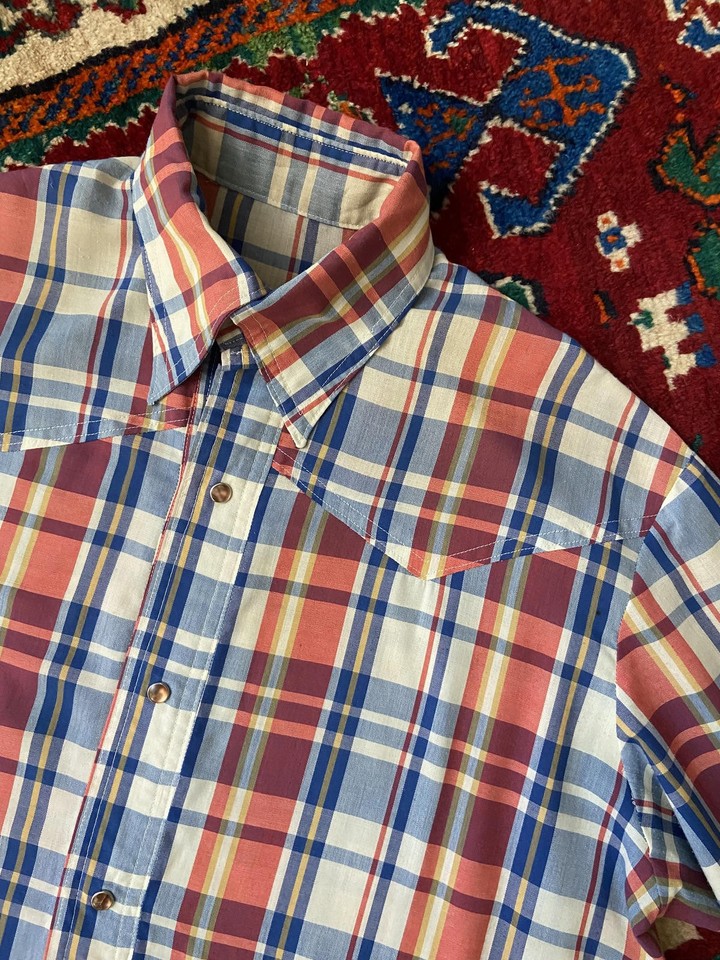 Vintage 1970s Dagger Collar Red & Blue Western Shirt | eBay UK
