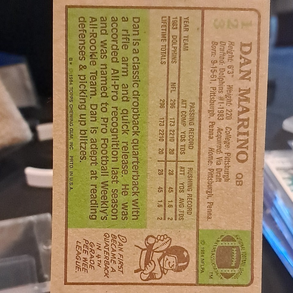 1984 Topps Dan Marino #123 Miami Dolphins AFC Pro Bowl Football Card | eBay