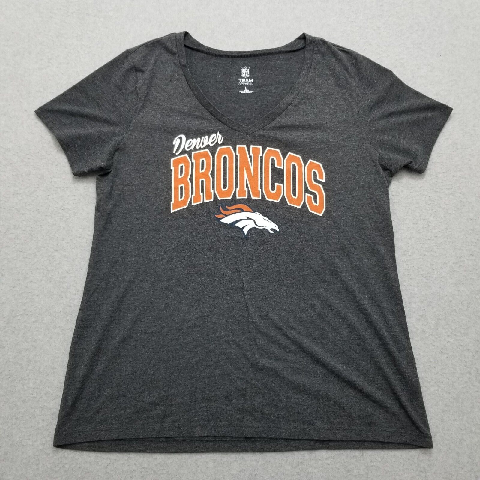 Denver Broncos Shirt Womens Large Gray V Neck Short Sleeve Casual NFL ...