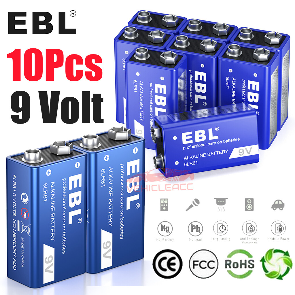 EBL 9V Alkaline Battery 6LR61 9 Volt Batteries Ultra Long Lasting Leak ...