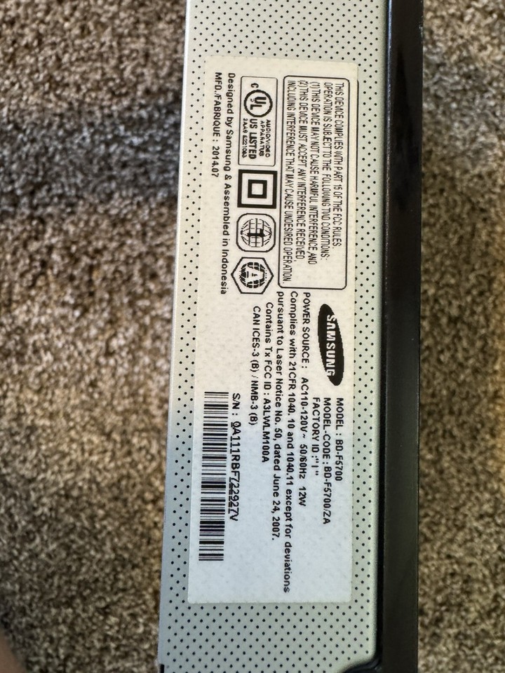 Samsung Model BD-F5700 1080p HD DVD Blu-Ray Player - No Remote Works ...