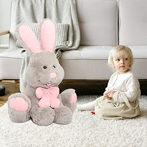 Giant Bunny Stuffed Animal-31.5" Large Stuffed Bunny, Grey Easter ...