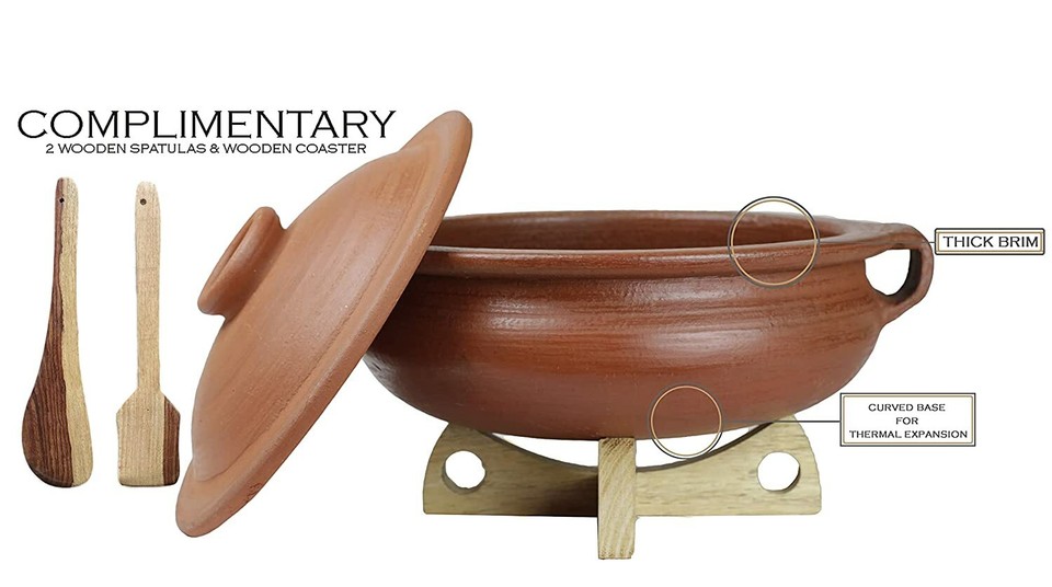 Terracotta Clay Pottery Mud Pot Earthen Cooking Serving With Lid Red 1 ...