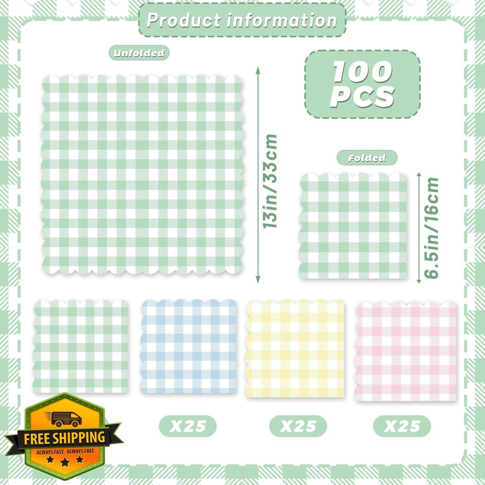 Yinbanban Multicolor Gingham Napkins 6.5x6.5 100 Pcs | eBay