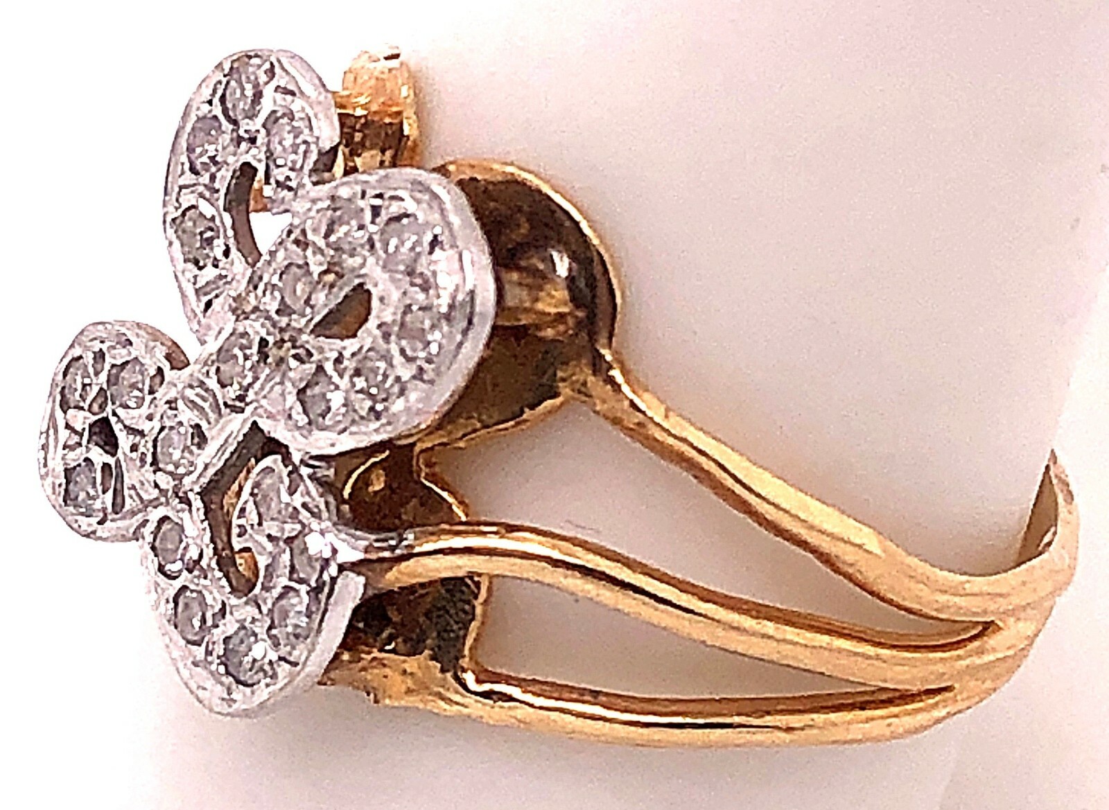 14 Karat Two Tone Gold Initial Style L Ring with Round Diamonds 101 ...