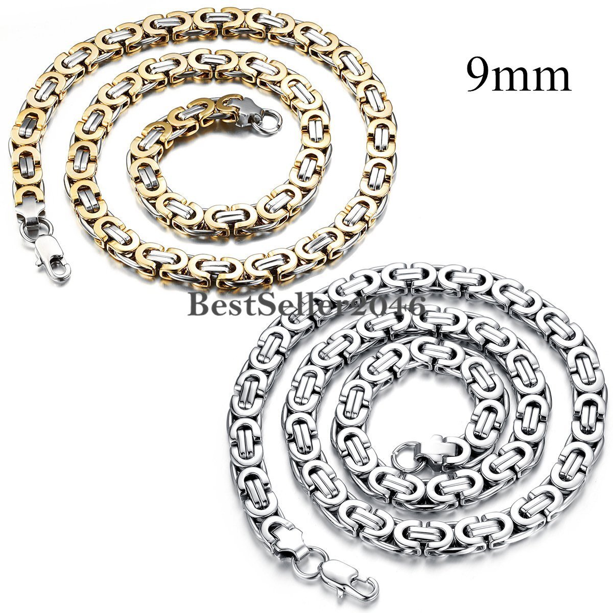 5/9MM Stainless Steel Flat Byzantine Box Chain Link Necklace for Men ...