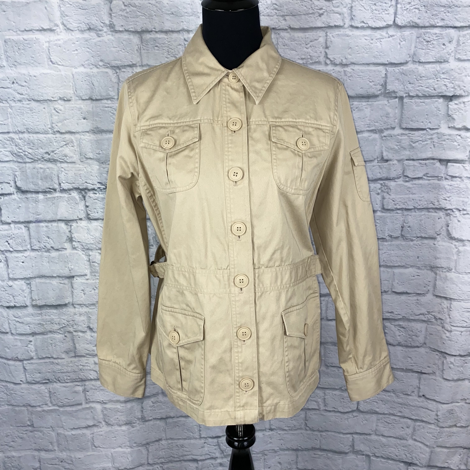 Crazy horse button up chino jacket tan size large - Gem