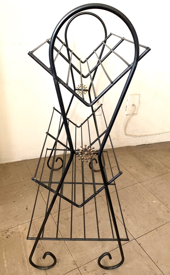 Vintage Modern Atomic Era 3 Tier Black Wire Metal Book Case | eBay