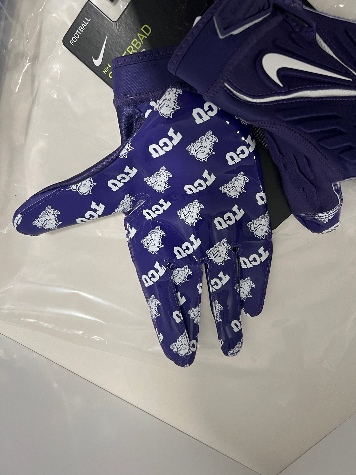 RARE Nike Superbad TCU Horned Frogs PE Purple Football Gloves Adult XXL ...
