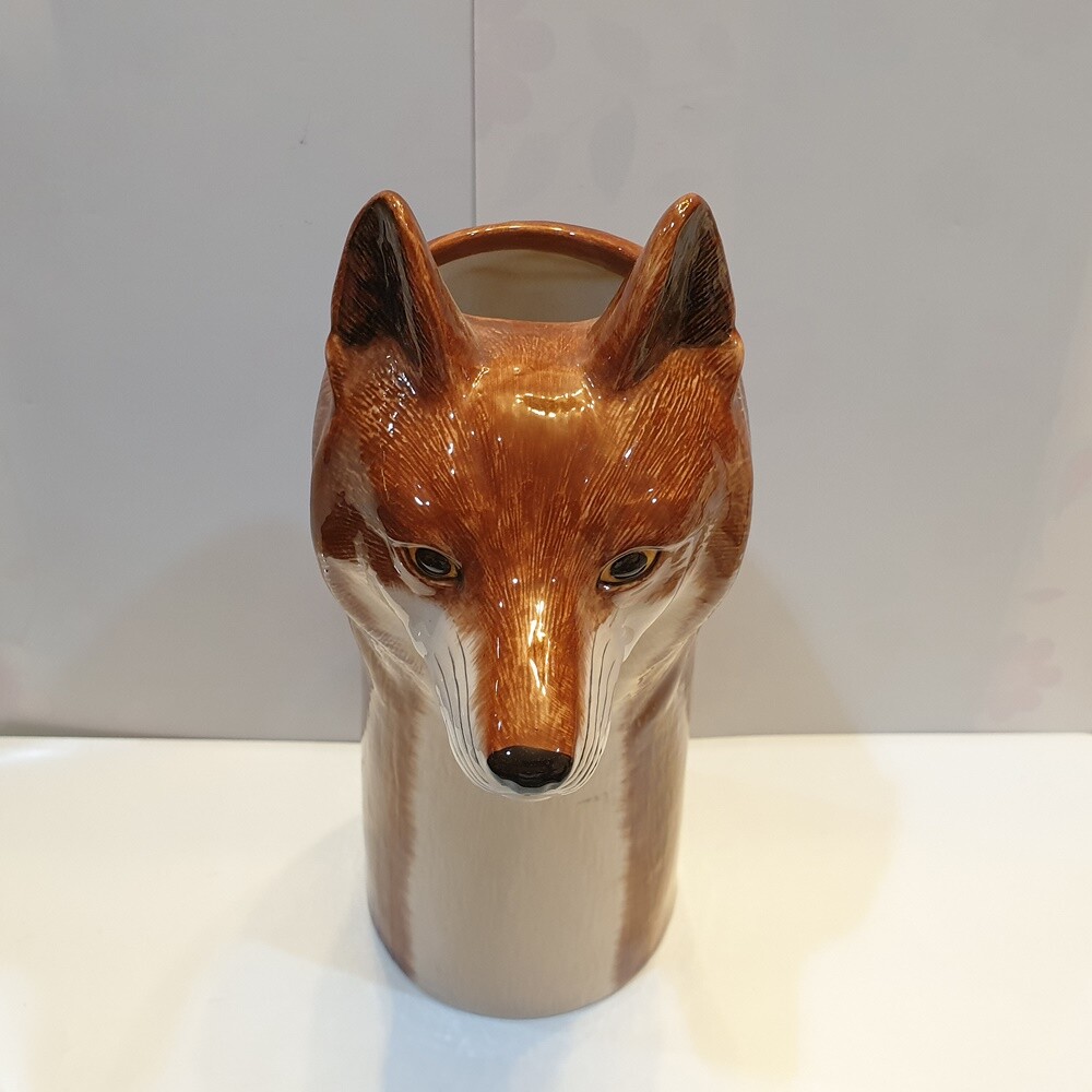 Tall Vase Pot Ceramic Fox Head Figurine Flower Succulent Plant Home ...
