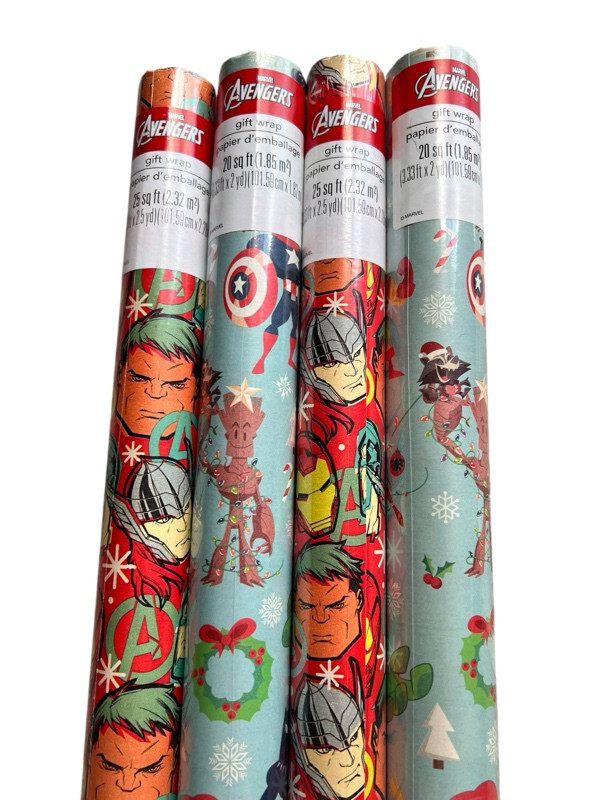 4 Rolls Marvel Avengers Birthday Christmas Gift Wrapping Paper 90 sq ft ...