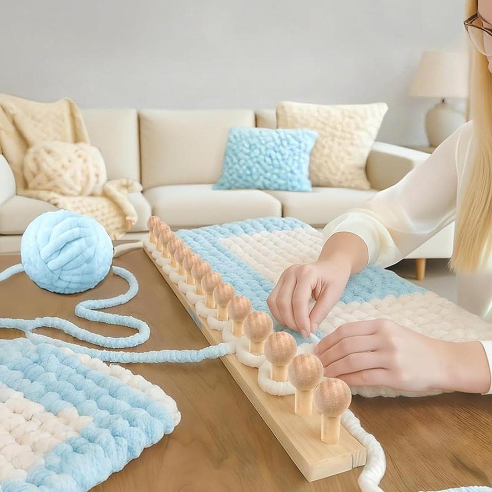 52.99'' Chunky Knit Blanket Loom Kit Home Decor Knitting Set for Thick ...