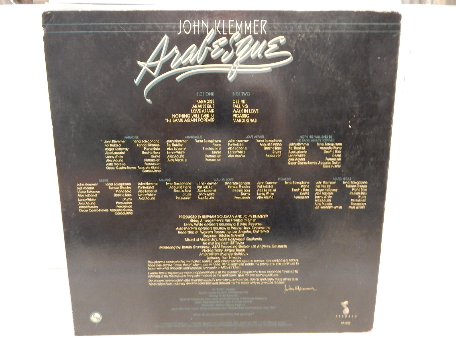 JOHN KLEMMER Arabesque Lenny White Airto Moreira Alex Acuna 1978 Jazz ...