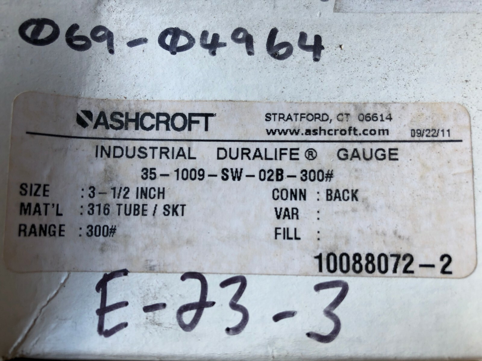 Ashcroft 0-300 psi Pressure Gauge 1/4" NPT Lower Back Connection ...