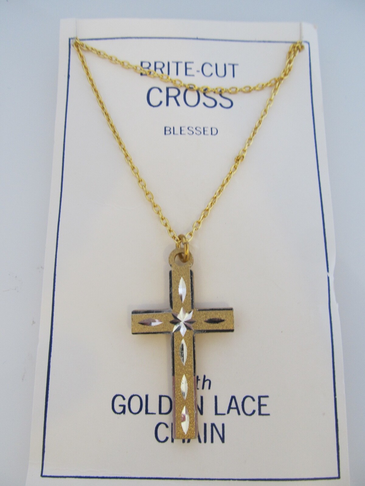 Blessed Brite-Cut Cross Pendant Necklace with Golden Lace Chain NOS! | eBay