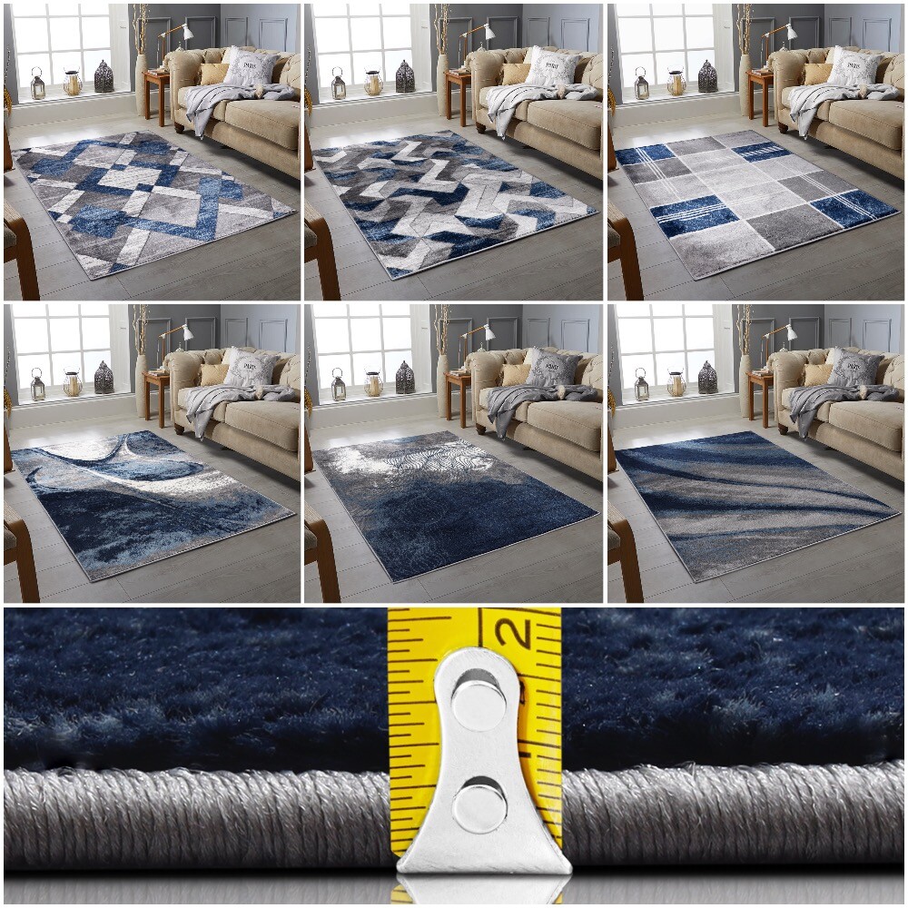 Navy Blue And Gray Living Room Rugs 3D Carved Blazon Navy Blue, Navy