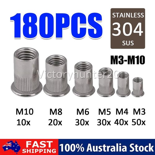 180* M3-M10 Rivet Nuts Threaded Insert Nutsert Flat Head Rivnuts ...