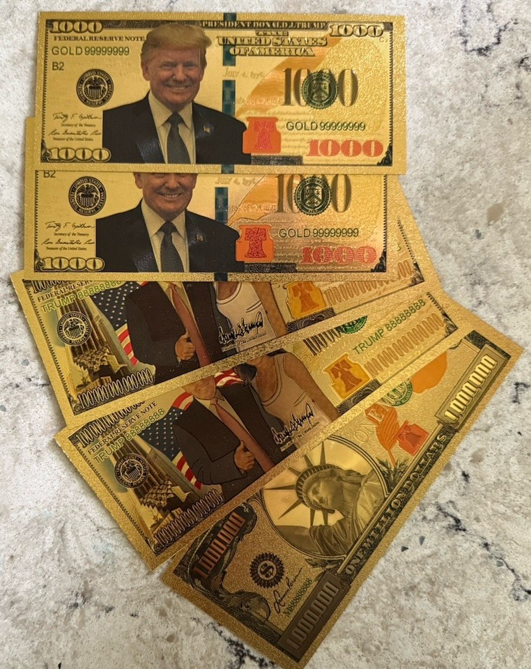 5-pcs Gold Foil Banknotes 1- Liberty Note, 2- Trump Notes & 2- Trump ...