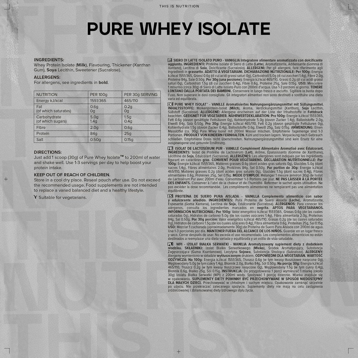 Bulk Pure Whey Isolate Protein Powder Shake Unflavoured 500g/1kg/2.5kg ...