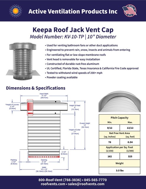 10 Inch Diameter Aluminum Keepa Roof Jack Vent Cap With Tail Pipe for ...