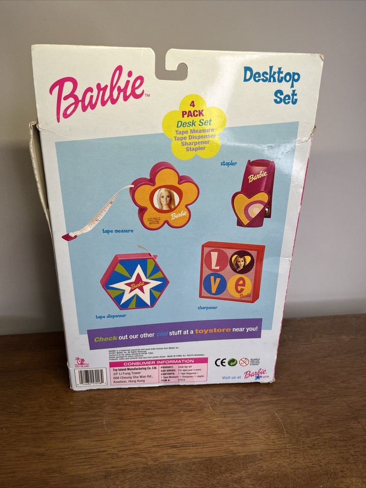 Vintage Barbie 2001 4 Pack Desk Set Tape Measure, Dispenser, Sharpener ...