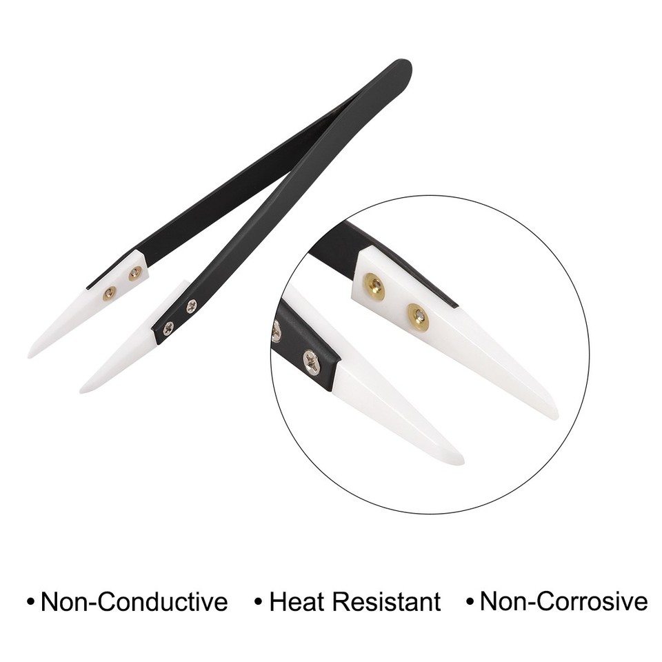 Precision Ceramic Tweezers Non-Conductive Anti-Static Straight Round 2 ...
