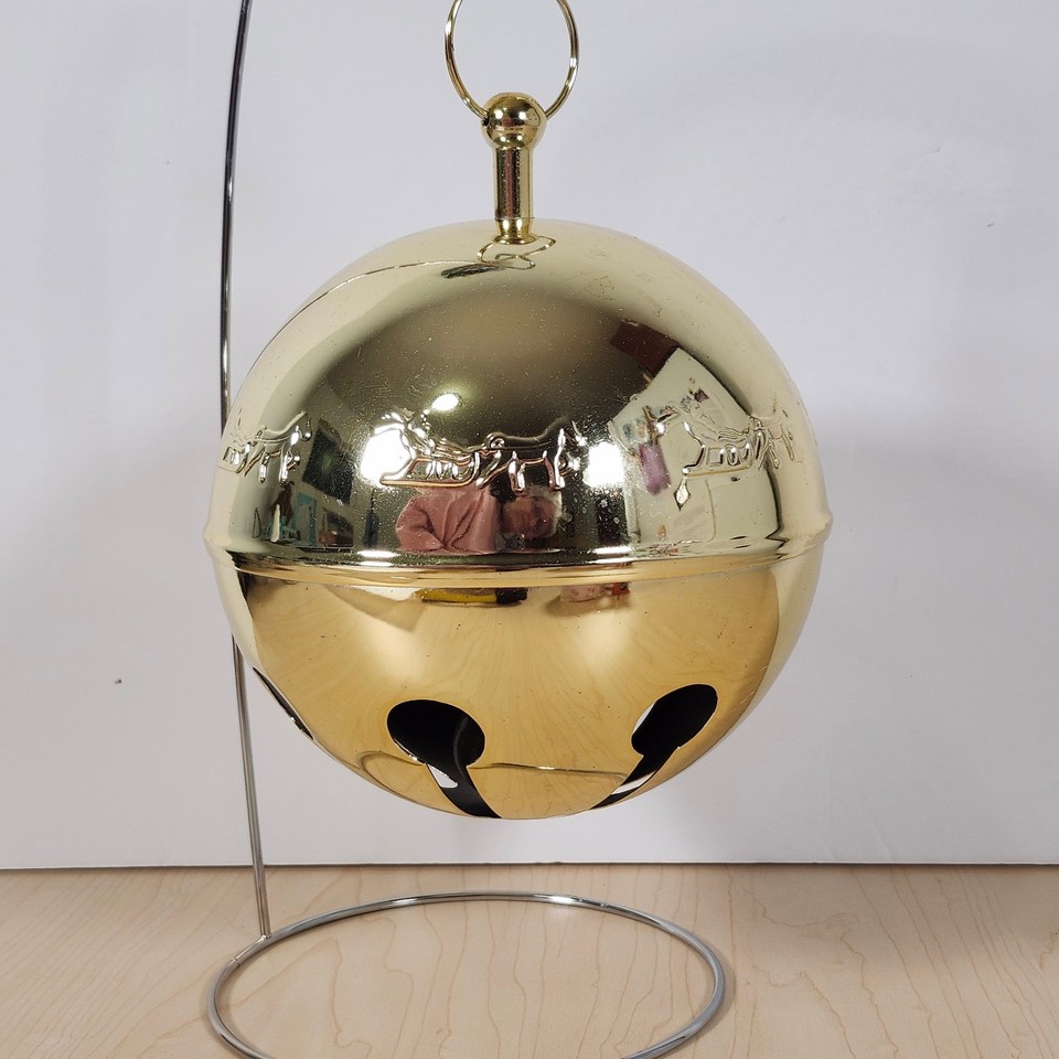 Large Brass Metal Jingle Bell 6" Sleigh Scene Embossed Christmas Decor ...