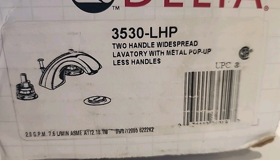 Delta 3530-LHP Two Handle Wide Spread Faucet, w/ Tail Pc, NO HANDLES ...