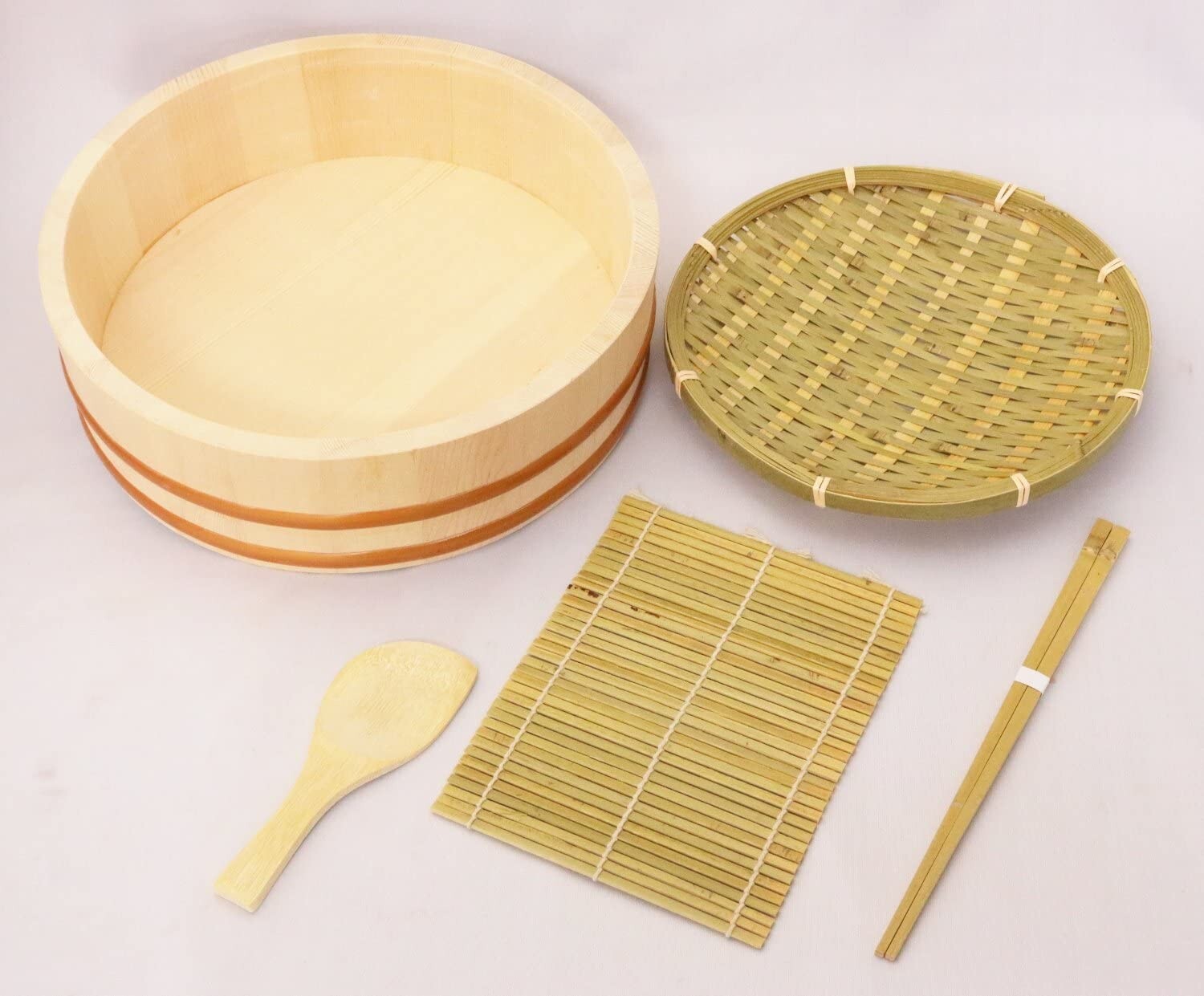 ICHIHARAMOKKOU Sushi Oke Bamboo Mats strainer Rice Scoop Chopstick ...