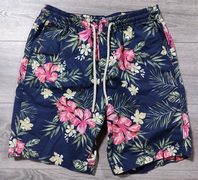 George Shorts Adult Small 28-30 Navy Blue Hawaiian Drawstring Bottoms ...