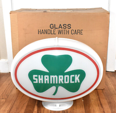 VINTAGE NOS Shamrock Oil Gas Station Pump Globe Advertising SIGN in ...