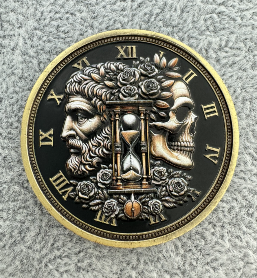 Inspirational Stoic Memento Mori Coin Time Wheel Skull Philosophy ...