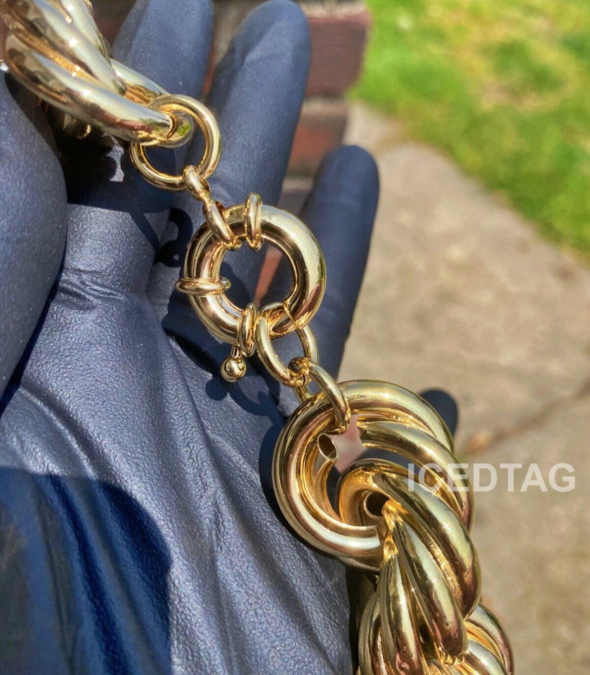 14k Gold Plated Hollow Thick Rope 30" X 25mm Chunky Hip Hop Dookie ...