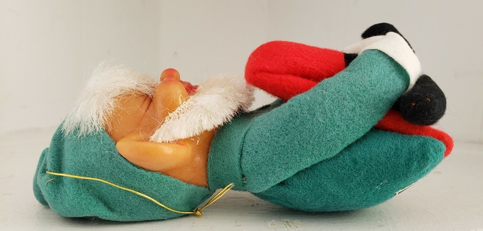 2 Vintage Knee Hugger Pixie Elf Gnome Dwarf Ornaments Green Red Felt ...