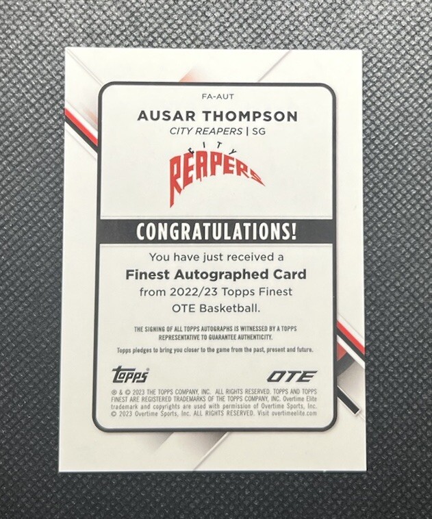 2022-23 Topps Finest Overtime Elite OTE AUSAR THOMPSON AUTO Refractor ...