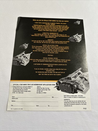 Star Wars fan club application form 1982 | eBay