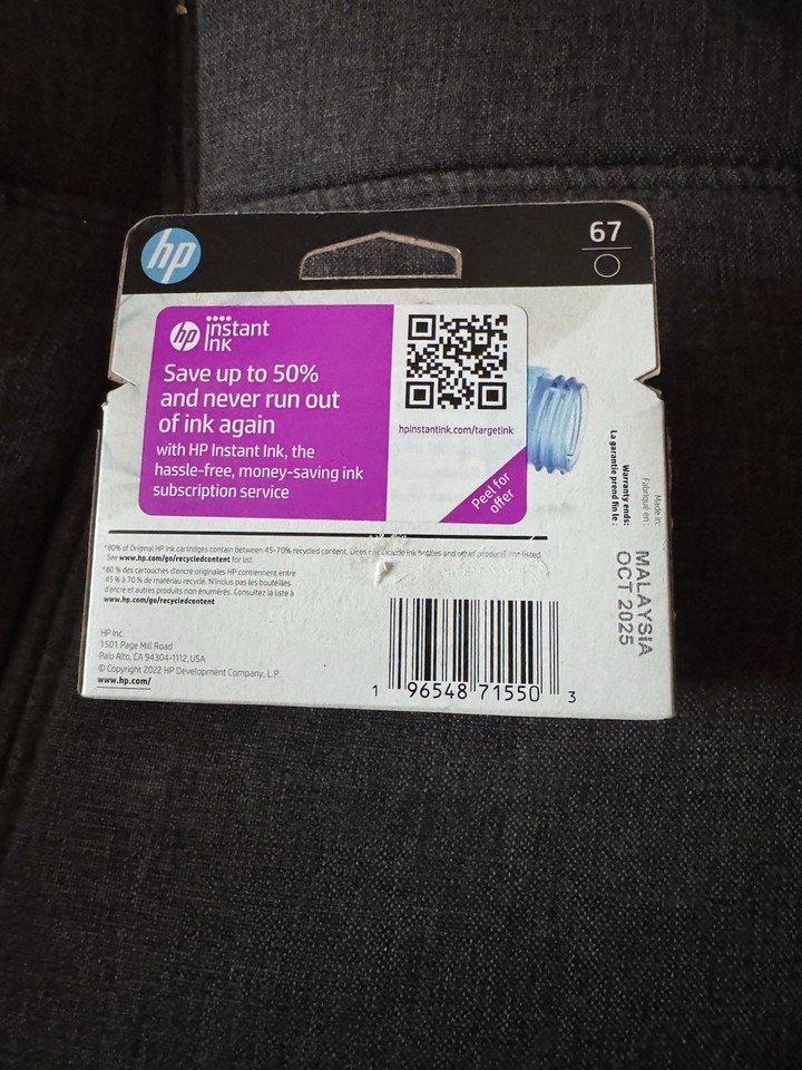 HP 67 Inkjet cartridge Black Expires 11/25 | eBay