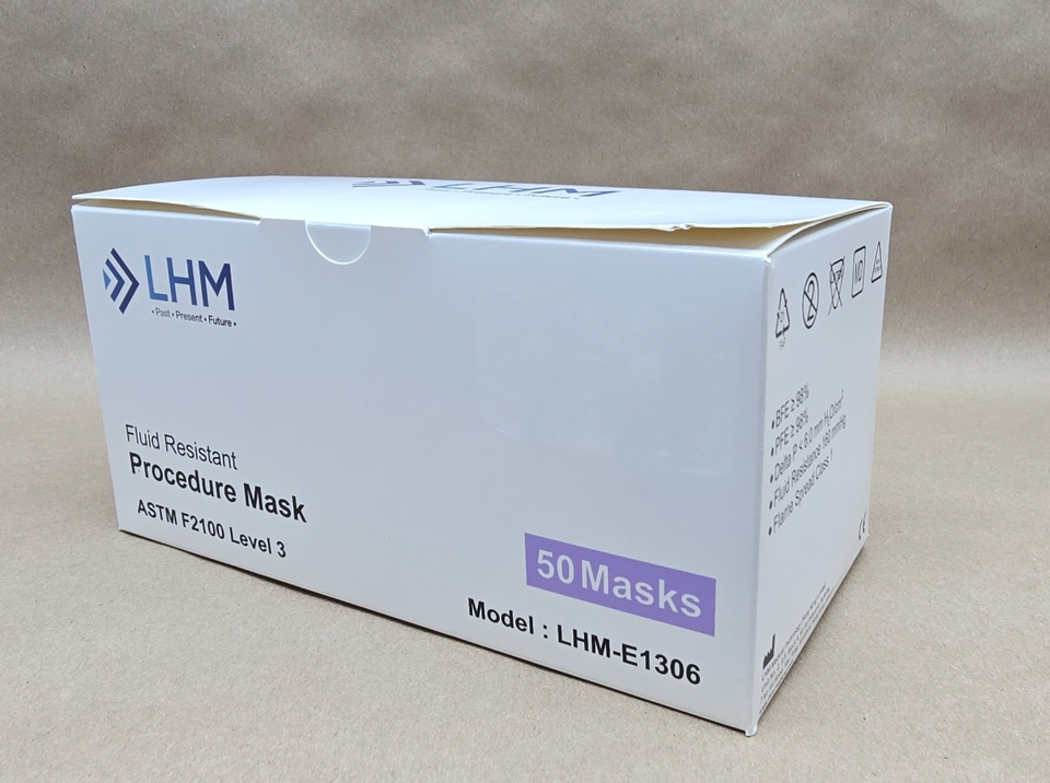 LHM Fluid-Resistant Procedure Masks, ASTM Level 3 (LHM-E1306), Lavender ...