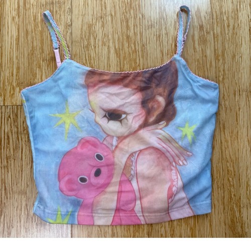 Sixth Dimension Womens Size S Lined Mesh CropTank Top Baby Blue Stars Sad Girl | eBay