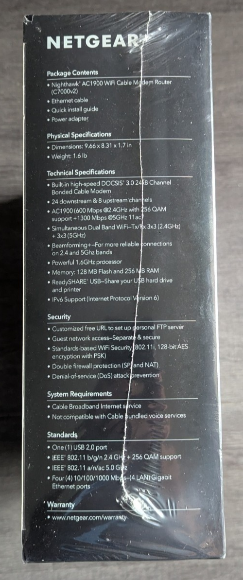 NEW! NETGEAR Nighthawk C7000 AC1900 WiFi Cable Modem Router - Factory ...