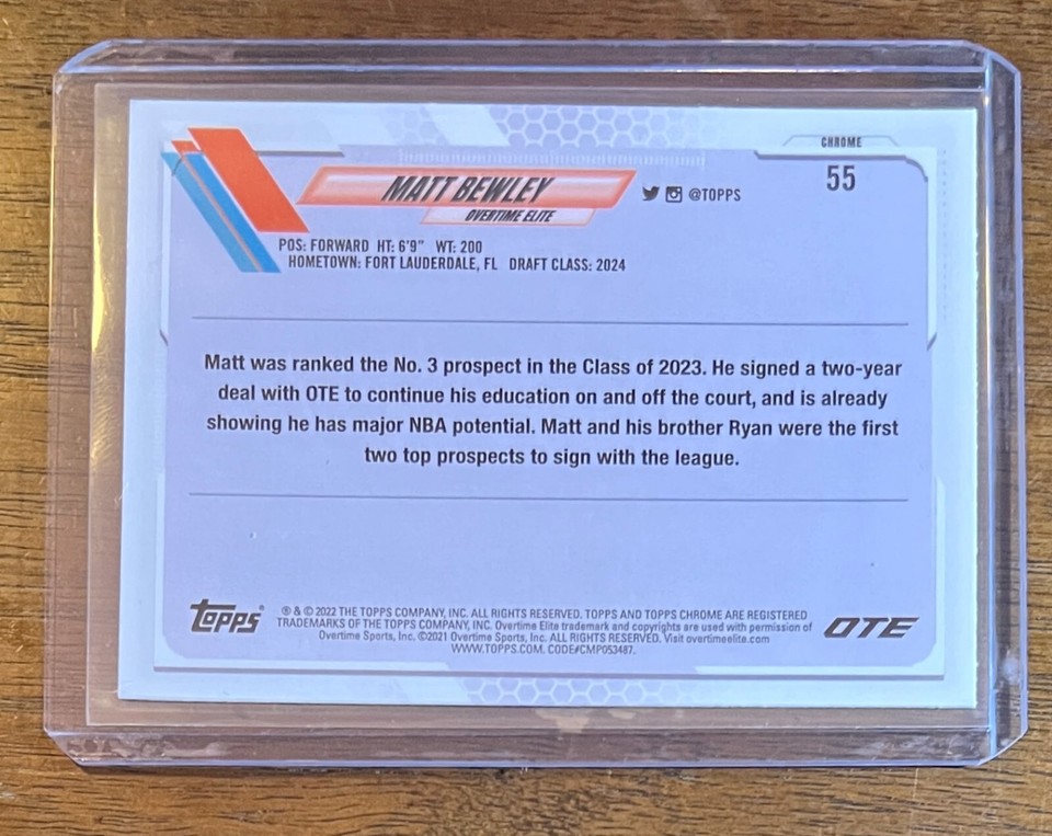 2022 Topps Chrome OTE Basketball Matt Bewley #55 | eBay
