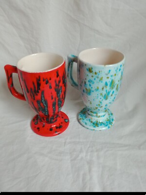 Set of 2 Vintage, Brightly Painted, and Funky Coffee Cups 5" tall | eBay