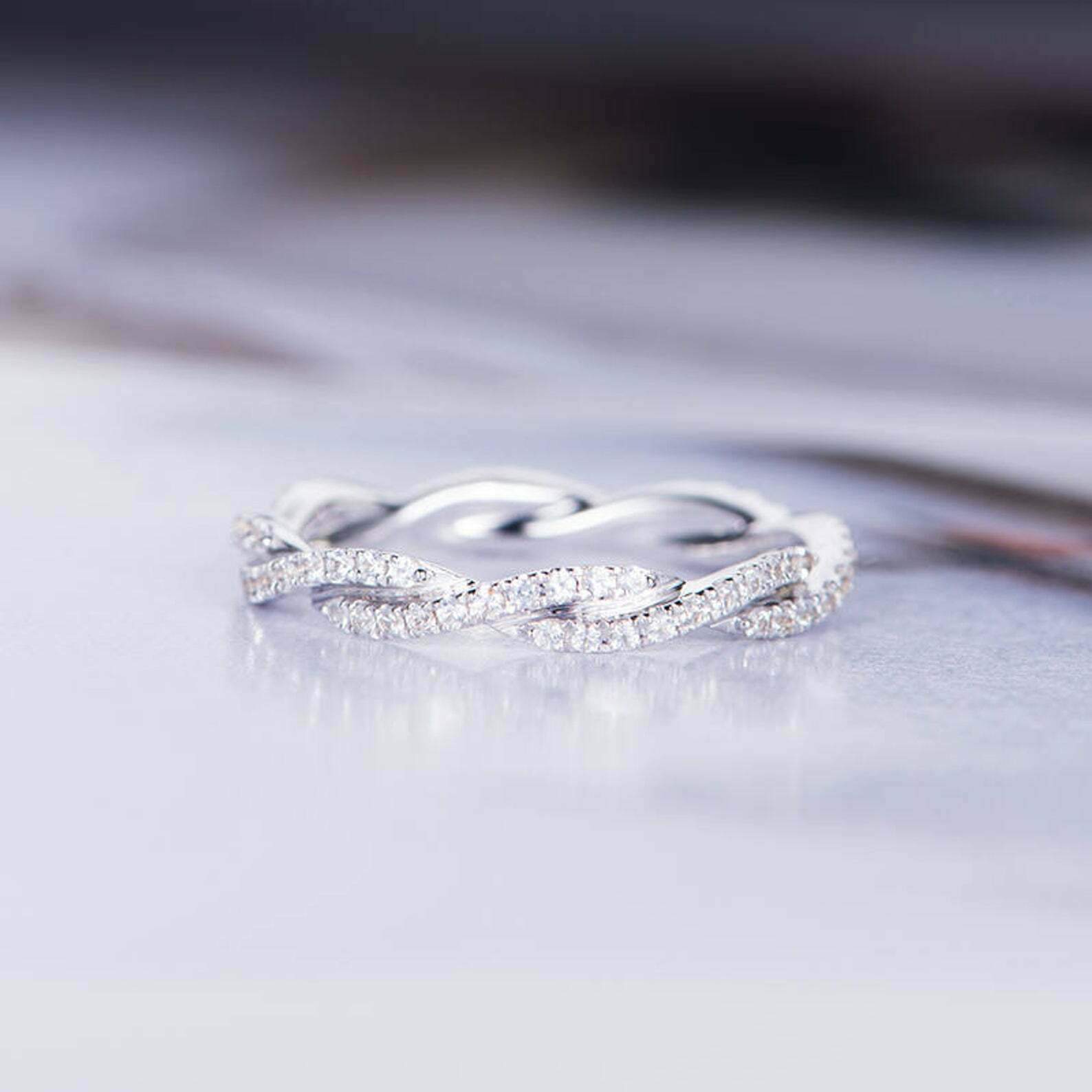 1.2ct Simulated Diamond Infinity Twisted Rope Wedding Band White Gold ...