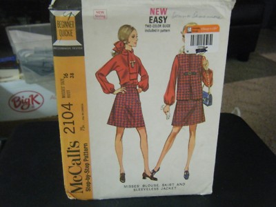 McCall's 2104 Misses Blouse, Skirt & Vest Jacket Pattern - Size 16 Bust ...