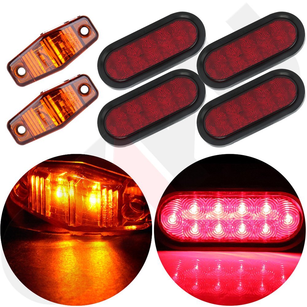 4x 6" Rubber red side marker tail signal for Peterbilt + 2x free light ...