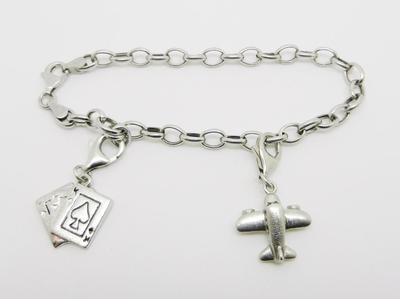 RCI STERLING SILVER VINTAGE CHARM BRACELET WITH TWO CHARM 7.5" LONG ...