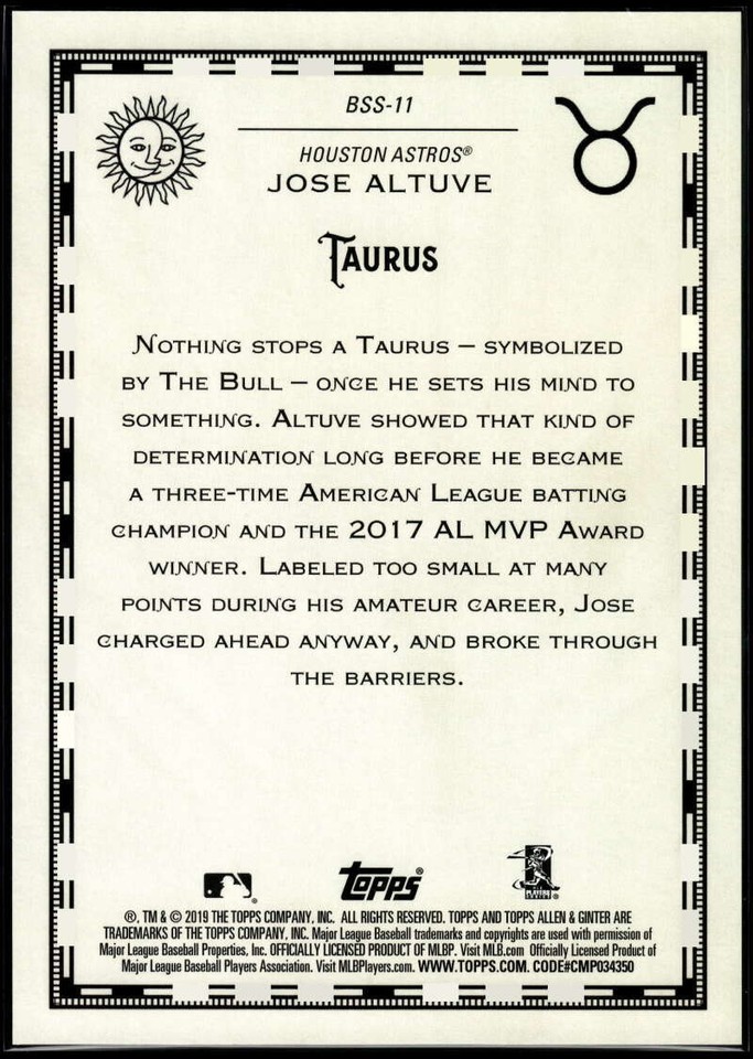 Jose Altuve 2019 Allen and Ginter Baseball Star Signs 5x7 #BSS-11 17/49 ...