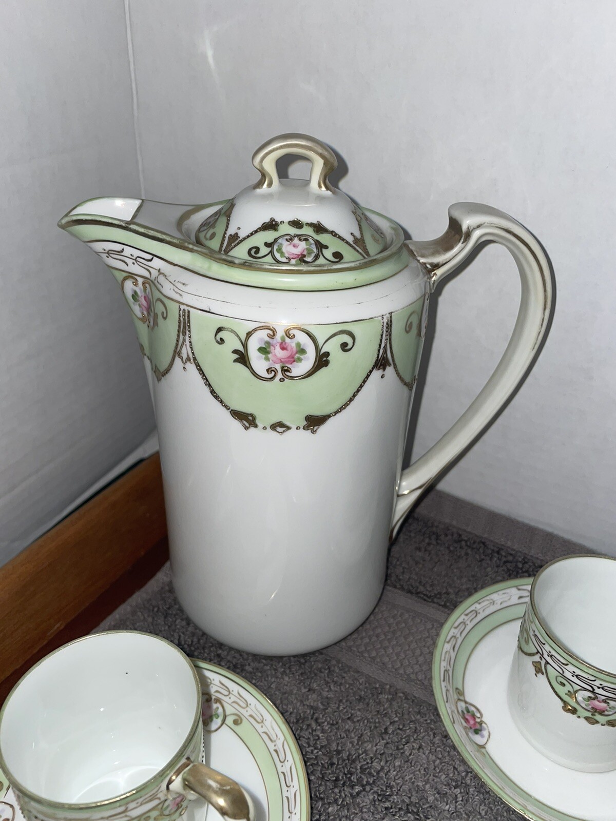 Antique Nippon Chocolate Pot Set W/ 4 Cups and Saucers C. 1911- | eBay