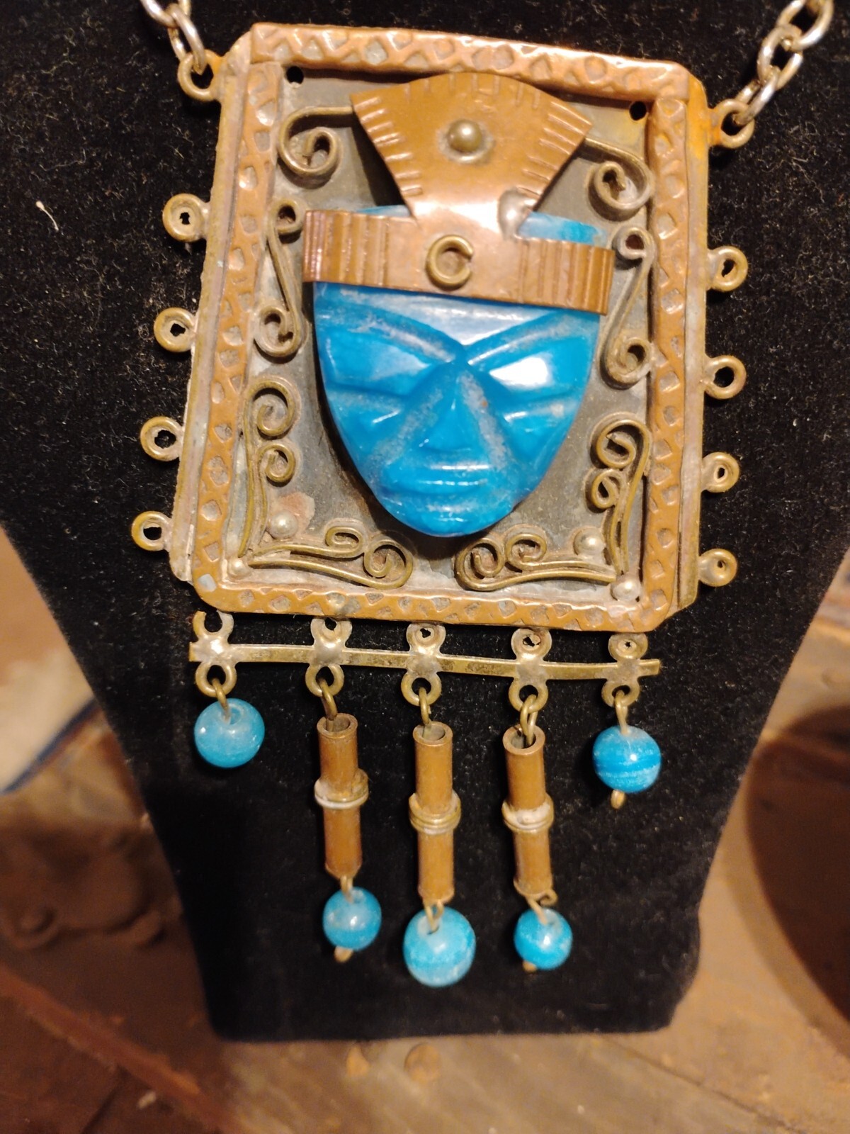 Antique Aztec Mayan Copper And Blue Stone Amulet - Gem