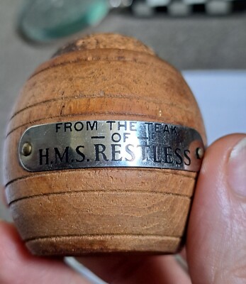 Rare HMS Restless 1916 teak pin cushion barrel Grand Fleet WWI Royal ...